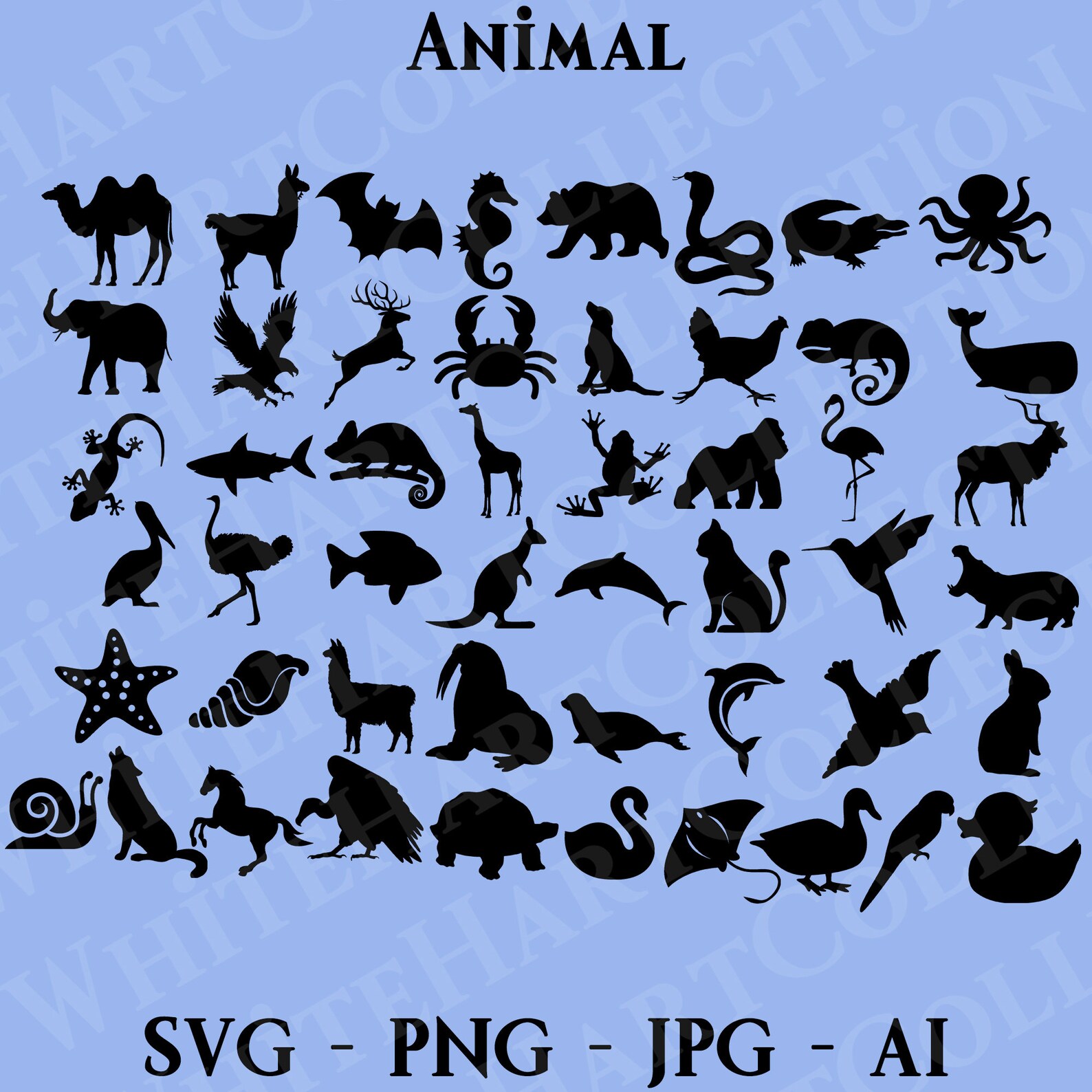 50 Animals Svg, Png, Jpg, Ai, Commercial Use, Animal Silhouette, Farm ...