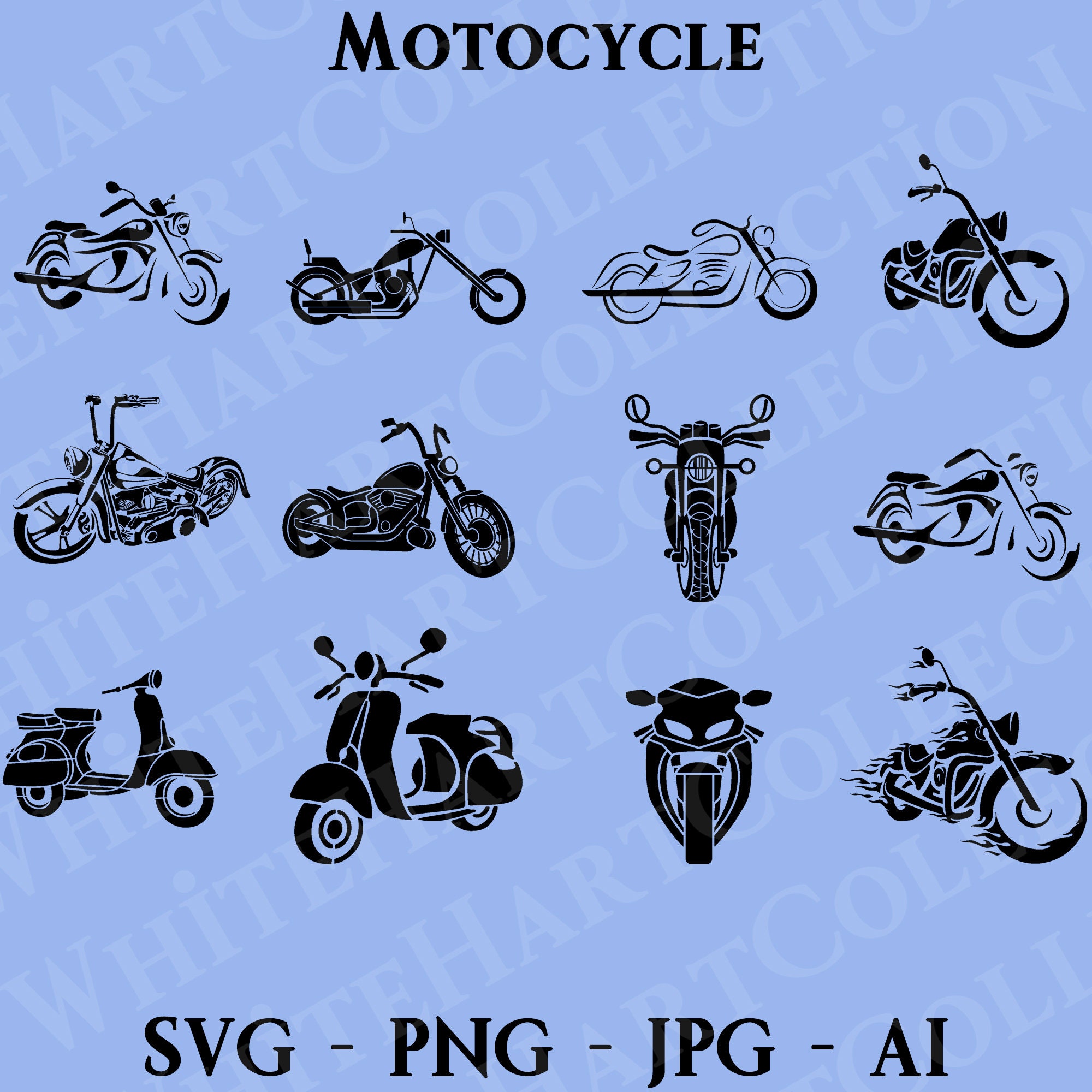 12 Motocycle Svg, Png, Jpg, Ai, Commercial Use, Motor Bike Svg, Chopper ...