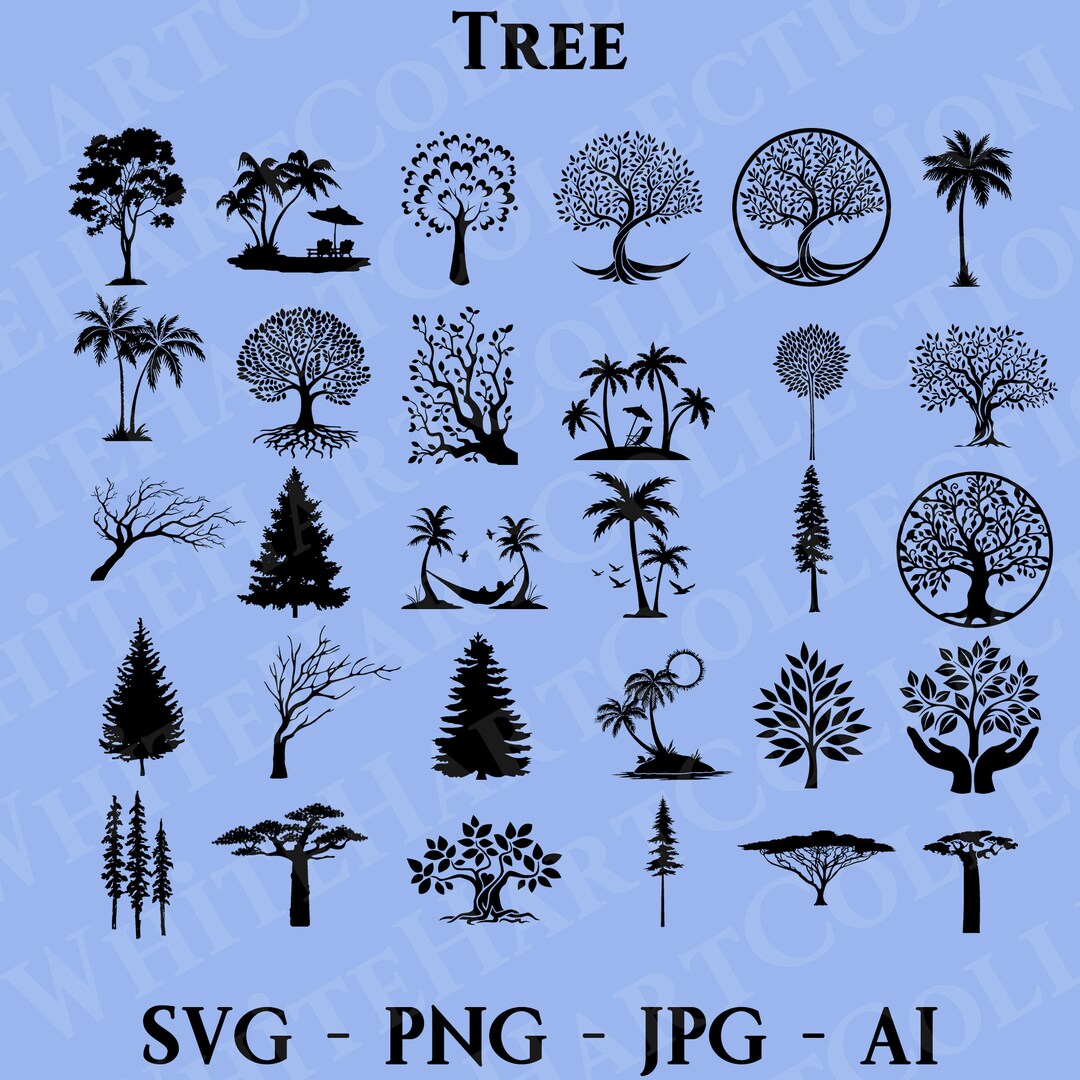 30 Tree Svg, Png, Jpg, Ai, Commercial Use, Forest, Plants, Black and ...