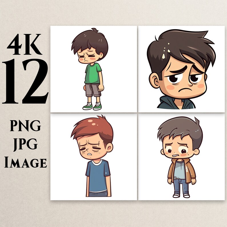 4K 12 Crying Boy Clipart PNG JPG Cartoon Kid Clipart Boy - Etsy