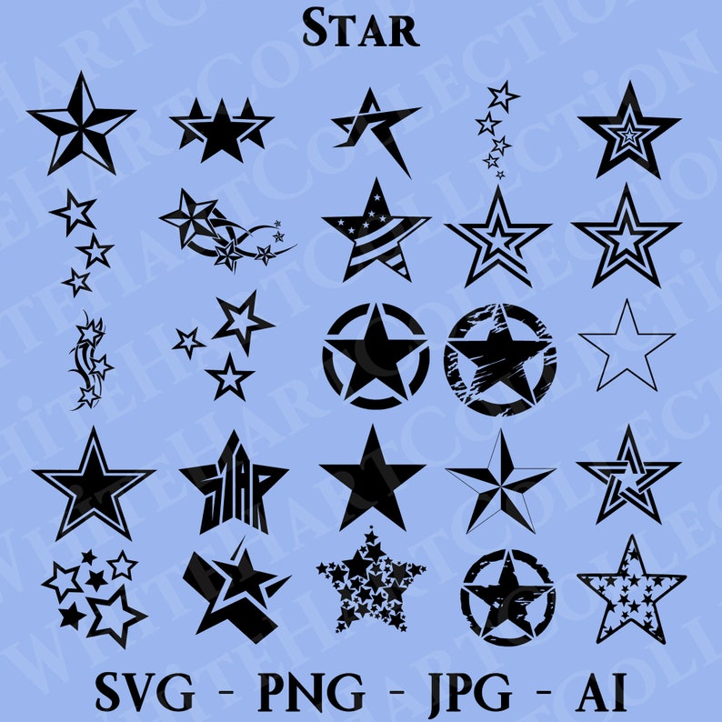 25 Star Svg Bundle, Png, Jpg, Ai, Commercial Use, Star Silhouette ...