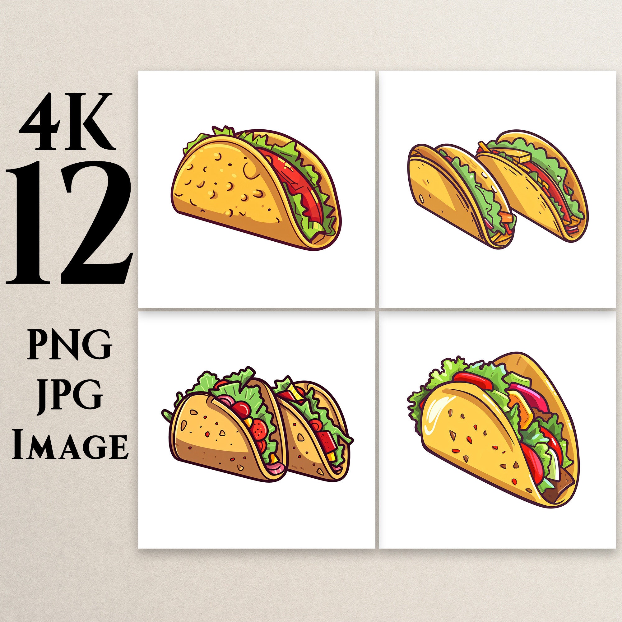 4K 12 Taco Clipart, PNG, JPG, Cartoon Taco Clipart, Taco Illustrations ...
