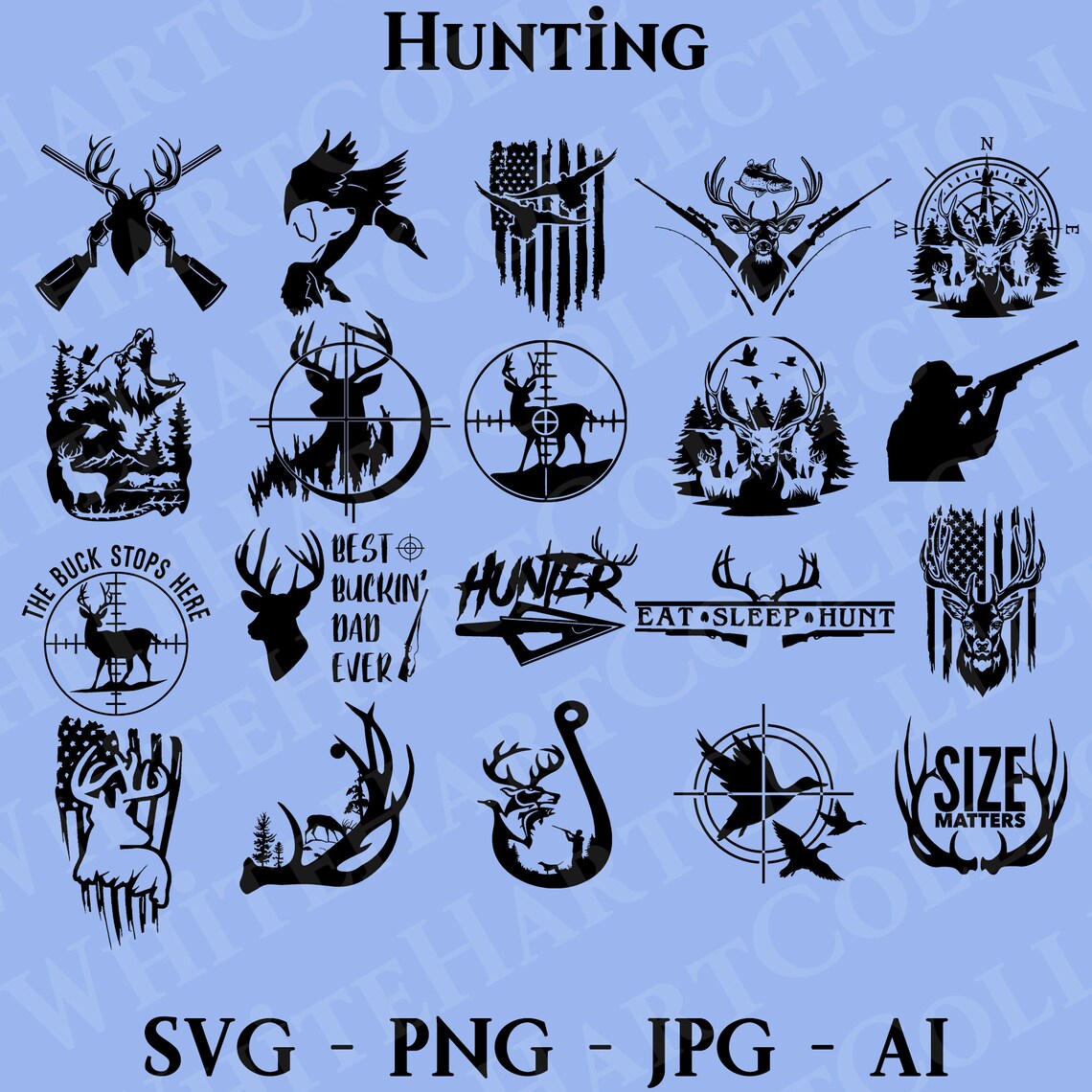 20 Hunting Svg Bundle, Png, Jpg, Ai, Commercial Use, Hunter Svg, Deer ...