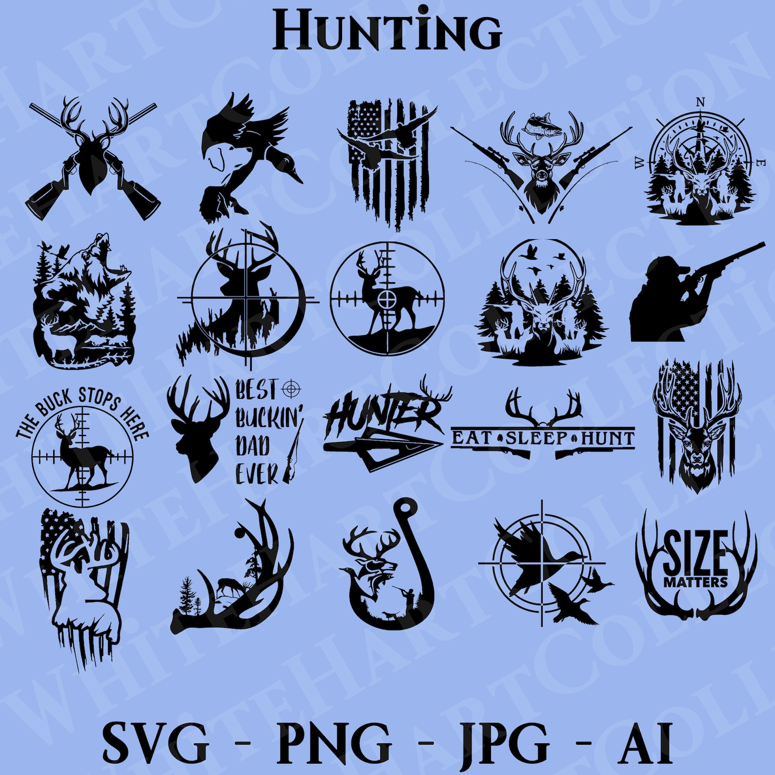 20 Hunting Svg Bundle, Png, Jpg, Ai, Commercial Use, Hunter Svg, Deer ...