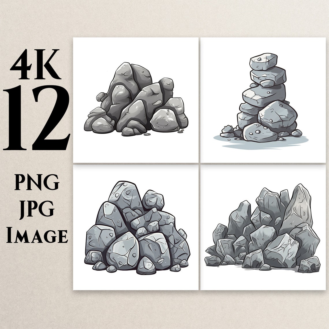4K 12 Rock Clipart, PNG, JPG, Cartoon Rock Clipart, Stone Illustrations ...