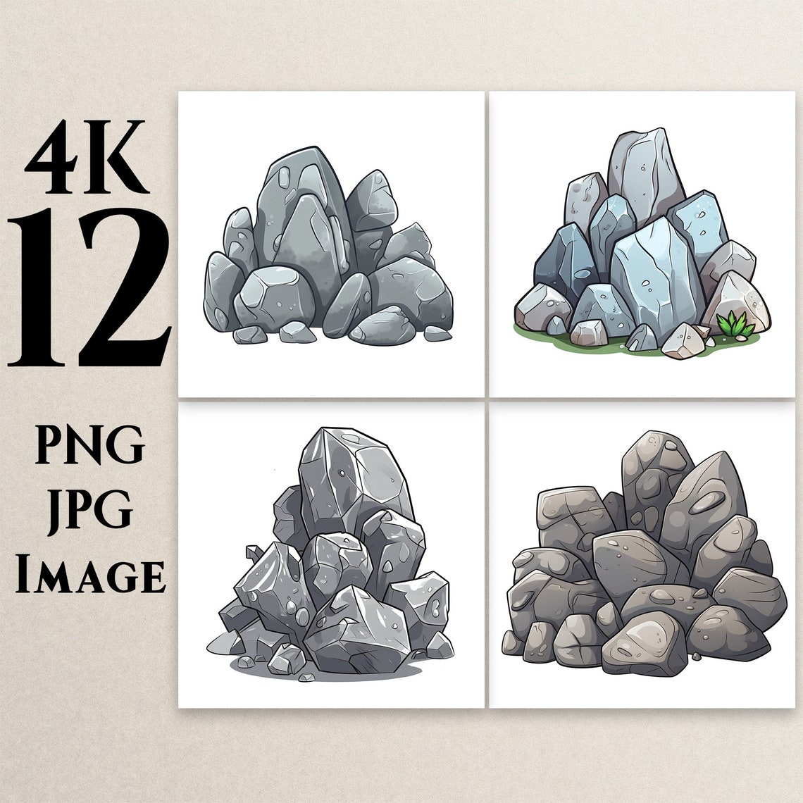 4K 12 Rock Clipart, PNG, JPG, Cartoon Rock Clipart, Stone Illustrations ...