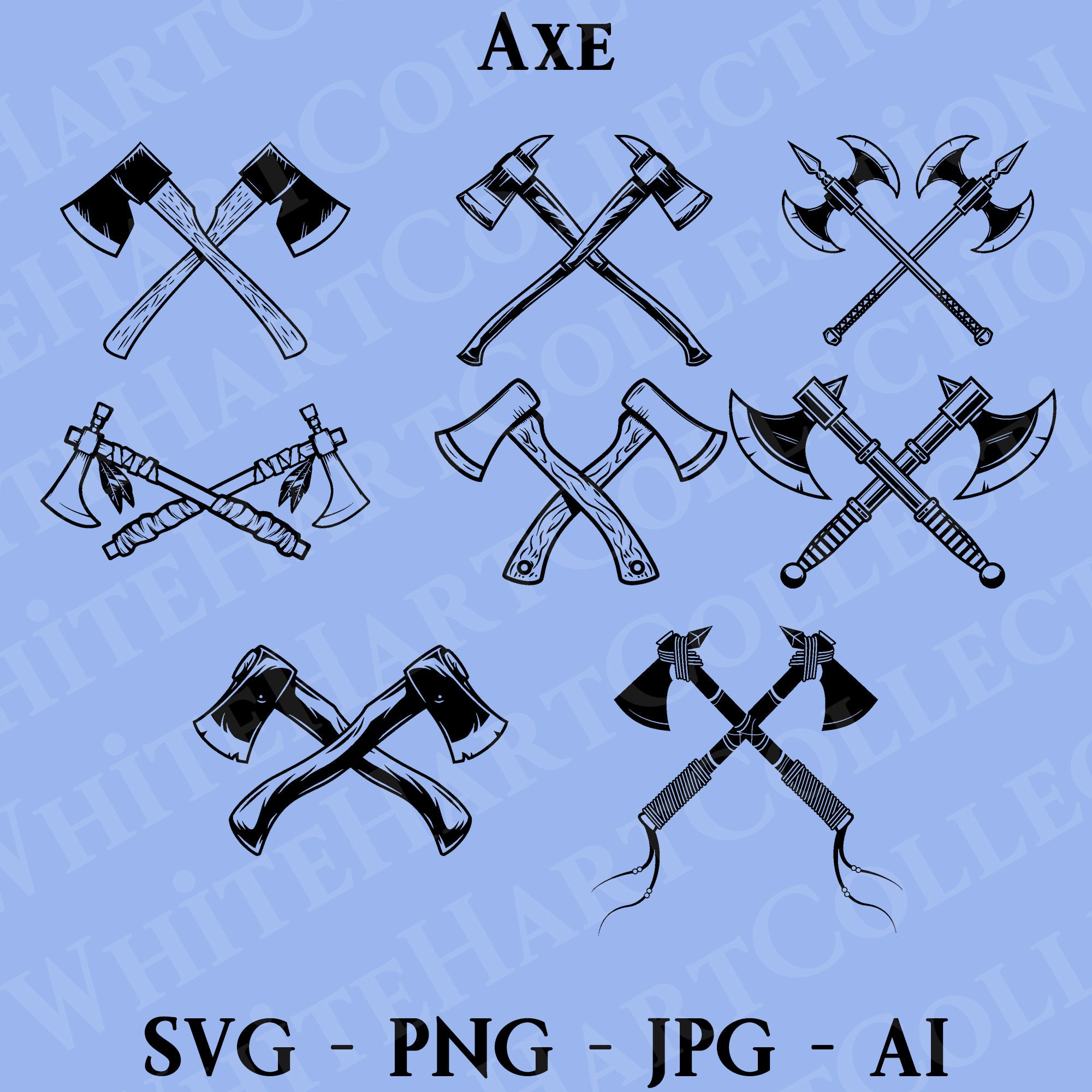 8 Axe Svg, Png, Jpg, Ai, Commercial Use, Axe Silhouette, Dual Axe Svg ...