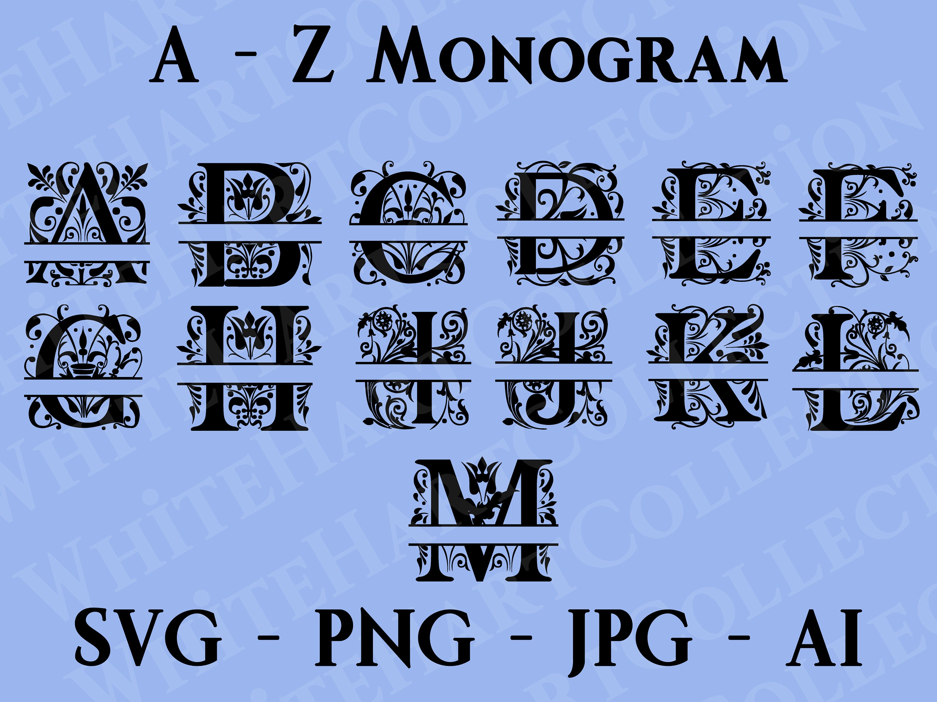 26 Monogram Svg Commercial Use Svg, Png, Jpg, Ai, A-Z Split Monogram ...