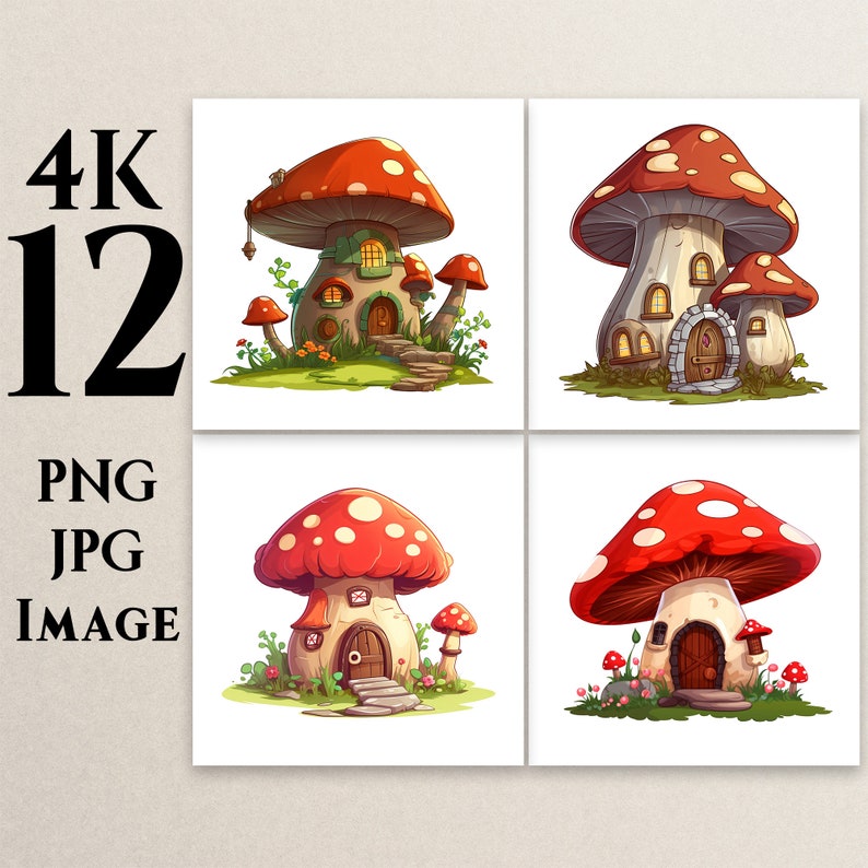 4K 12 Mushroom House Clipart, PNG, JPG, Cartoon Mushroom House Clipart ...