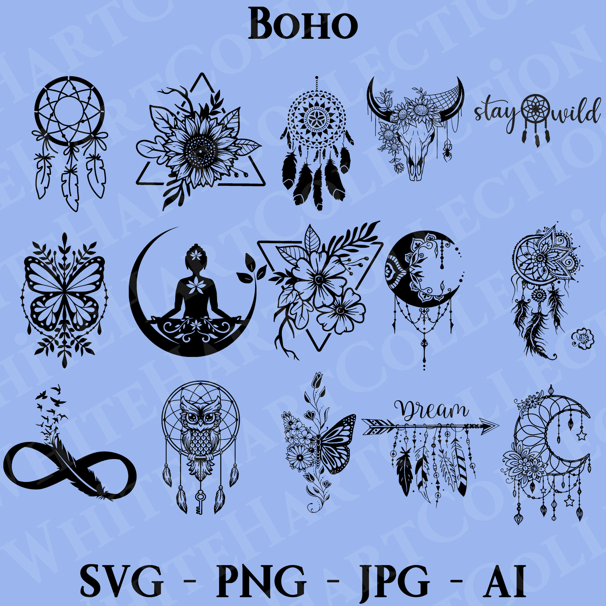 15 Boho Svg, Png, Jpg, Ai, Commercial Use, Boho Design Svg, Complex ...