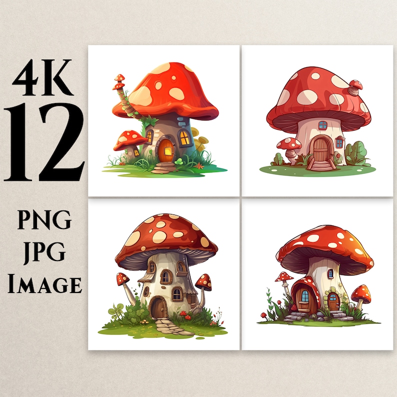 4K 12 Mushroom House Clipart, PNG, JPG, Cartoon Mushroom House Clipart ...