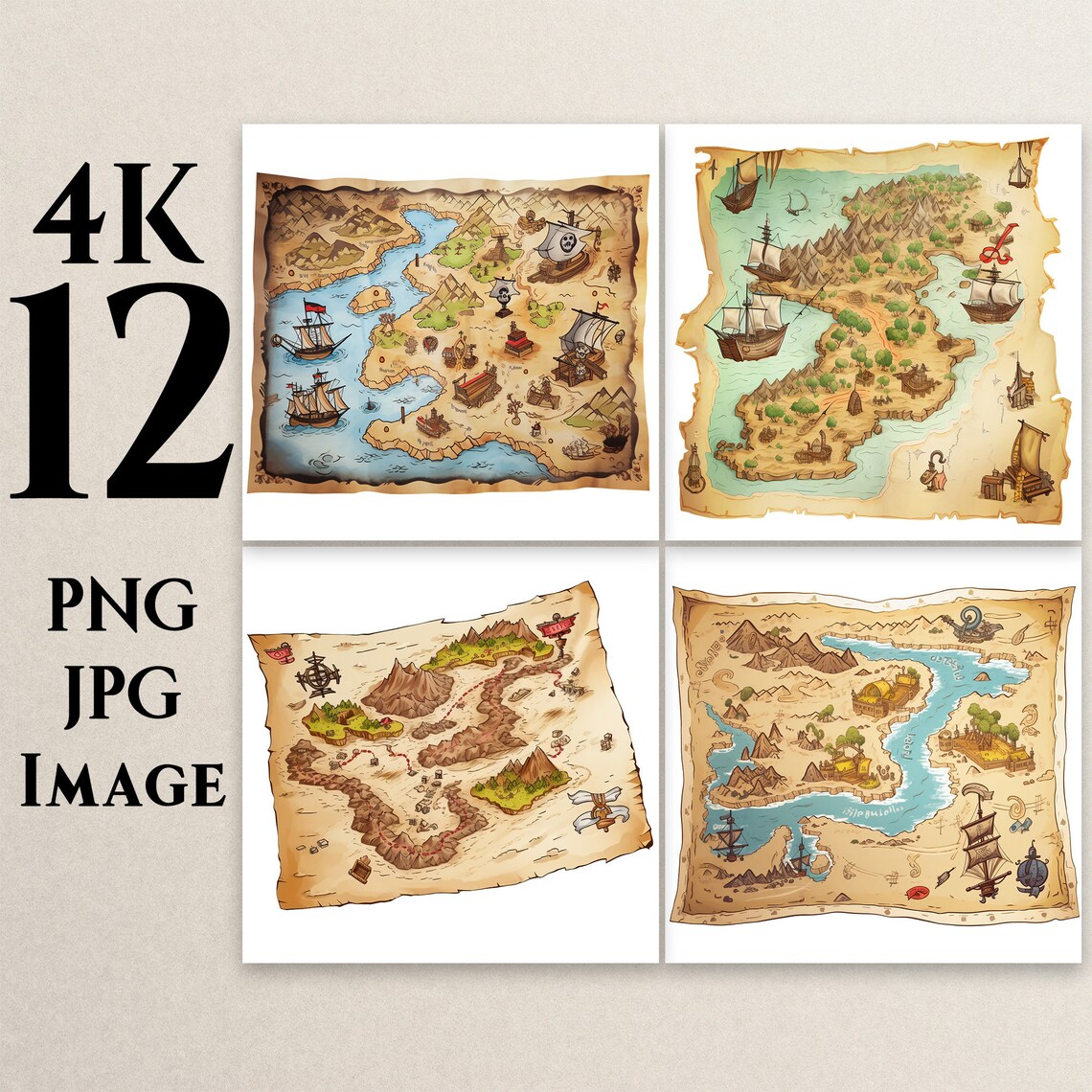 4K 12 Map, PNG, JPG, Cartoon Map Clipart, Map Illustrations, Pirate Map ...