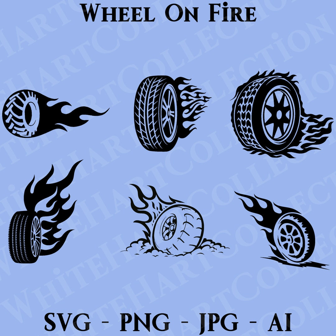 6 Wheel Svg, Png, Jpg, Ai, Commercial Use, Wheel on Fire Svg, Car Wheel ...