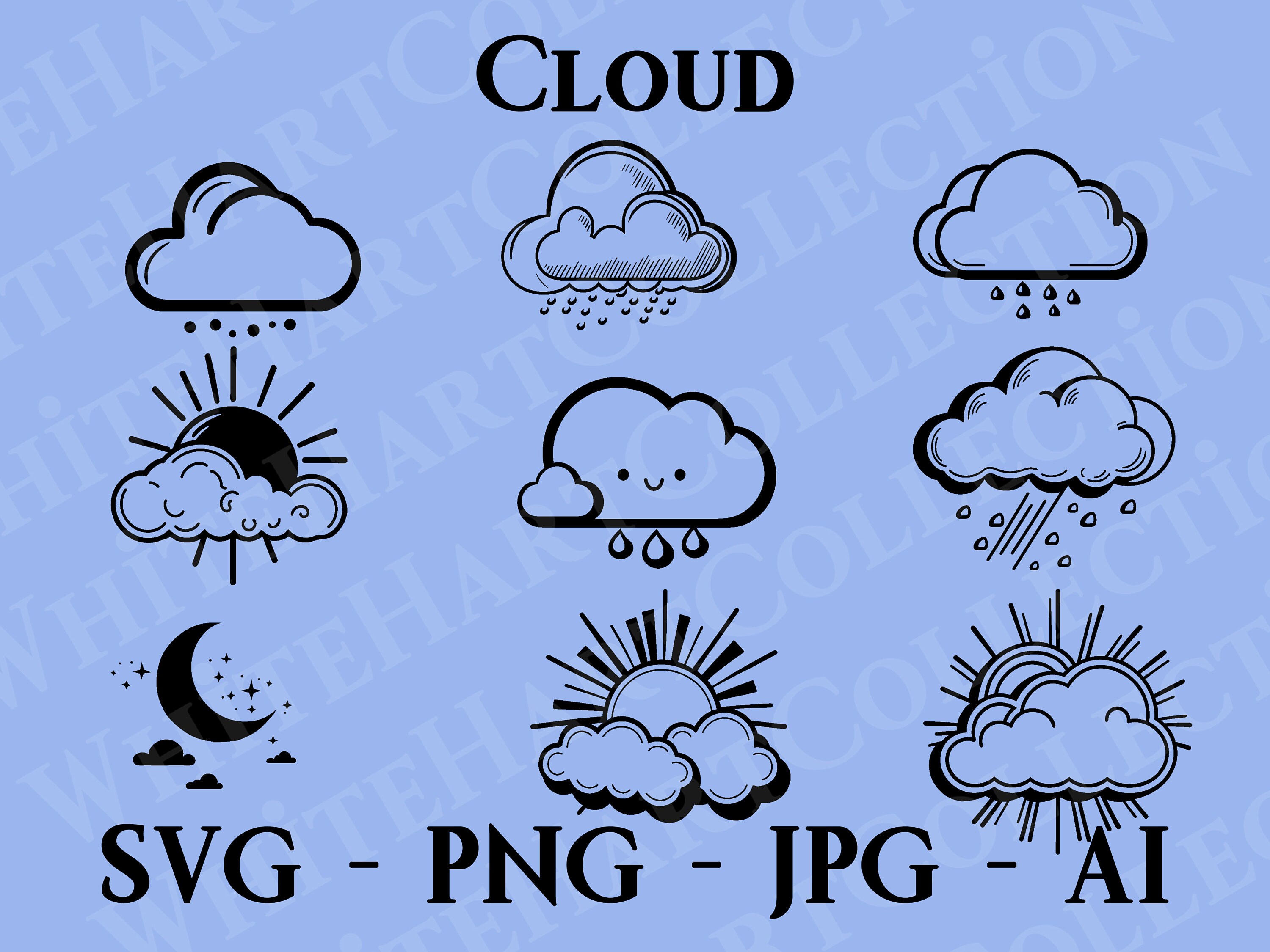 Cloud Svg Commercial Use Svg, Png, Jpg, Ai, Nature Vector Art, Black ...