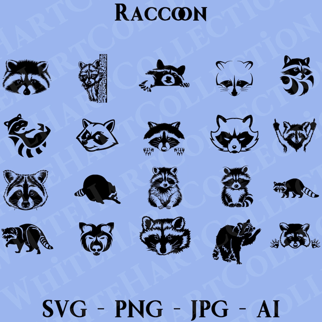 20 Raccoon Svg Bundle, Png, Jpg, Ai, Commercial Use, Cute Raccoon Svg ...