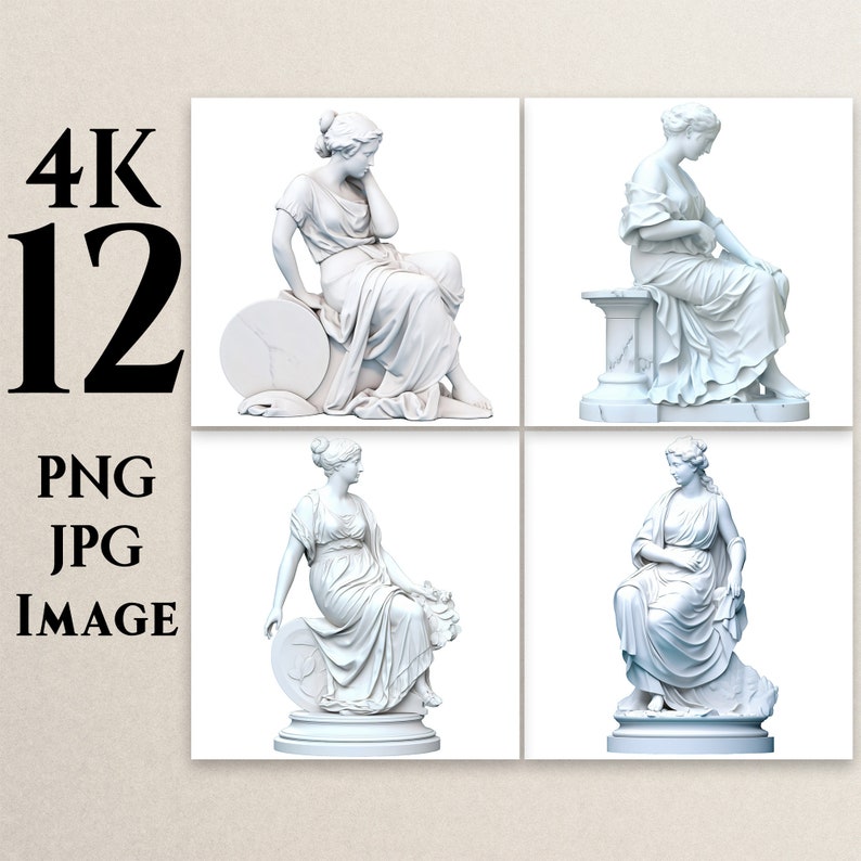4K 12 Statue, PNG, JPG, Marble Statue Clipart, Woman Statue ...