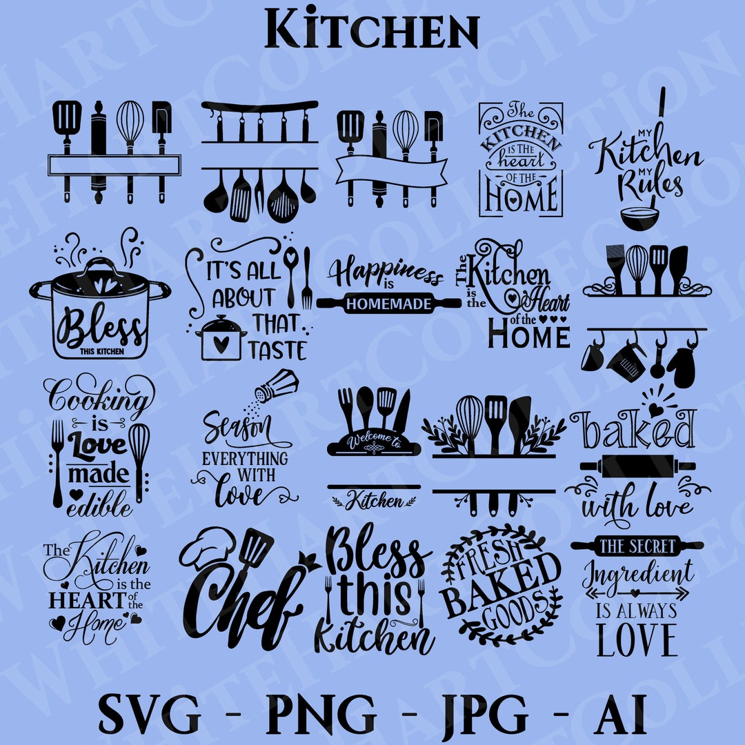 20 Kitchen Svg, Png, Jpg, Ai, Commercial Use, Baking Svg, Cooking ...