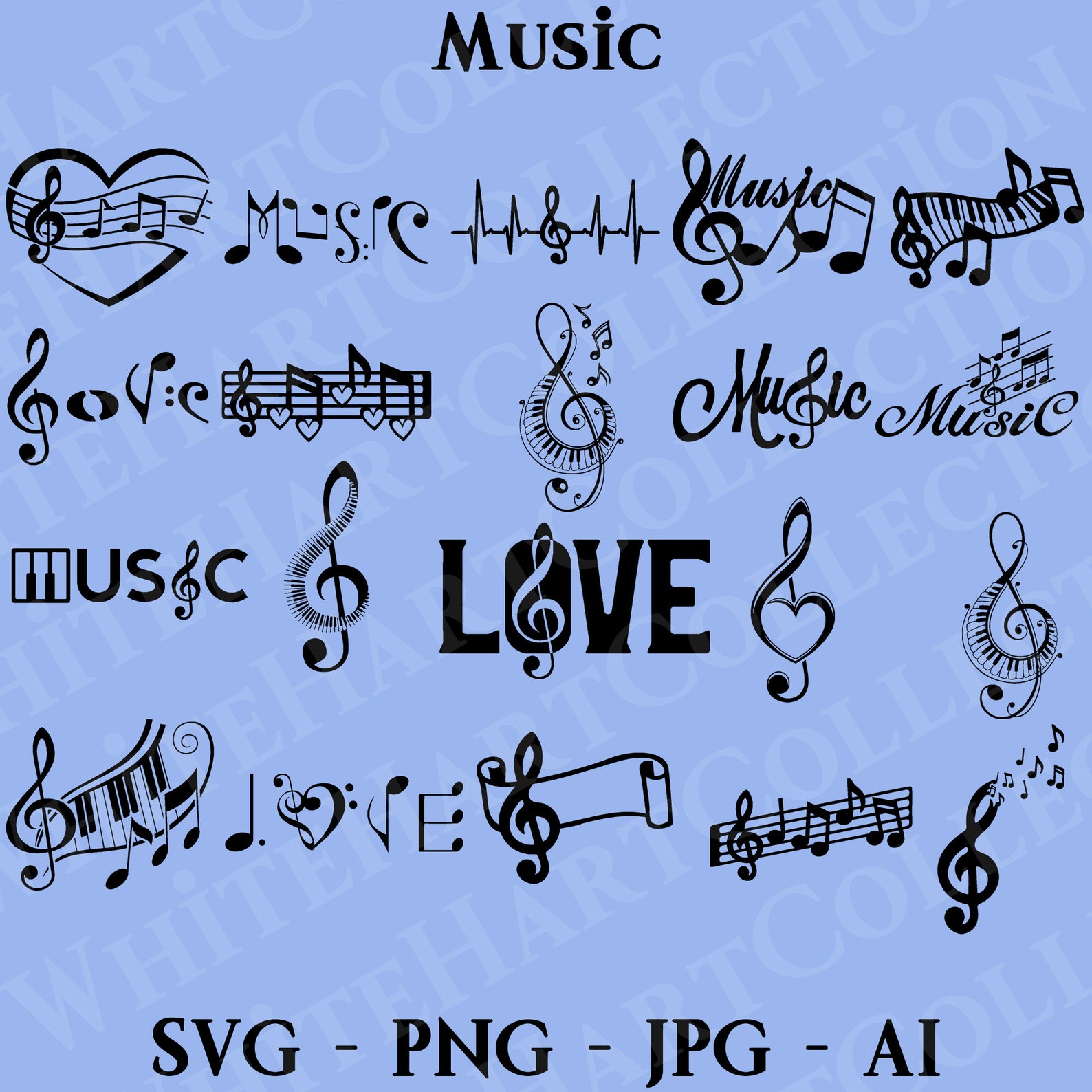 20 Music Svg, Png, Jpg, Ai, Commercial Use, Treble Clef, Love Music Svg ...