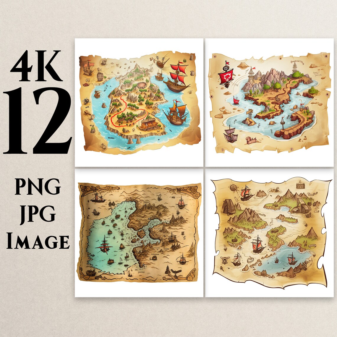4K 12 Map, PNG, JPG, Cartoon Map Clipart, Map Illustrations, Pirate Map ...