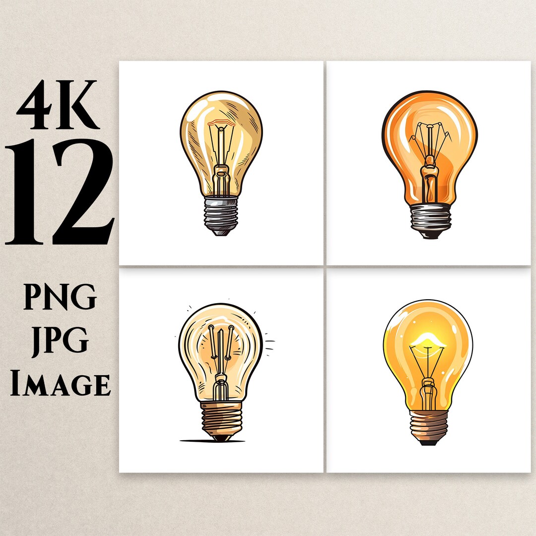 4K 12 Light Bulb Clipart, PNG, JPG, Cartoon Bulb Clipart, Light Bulb ...