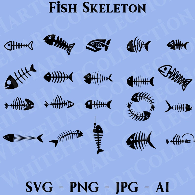 20 Fish Skeleton Svg, Png, Jpg, Ai, Commercial Use, Fish Bone ...