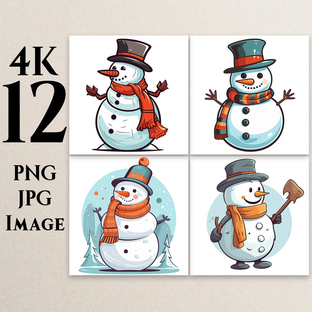 4K 12 Snowman, PNG, JPG, Cartoon Snowman Clipart, Snowman Illustrations ...