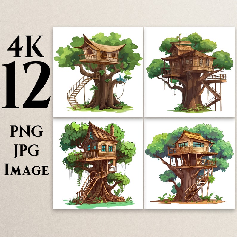 4K 12 Tree House Clipart, PNG, JPG, Cartoon Tree Clipart, Tree ...