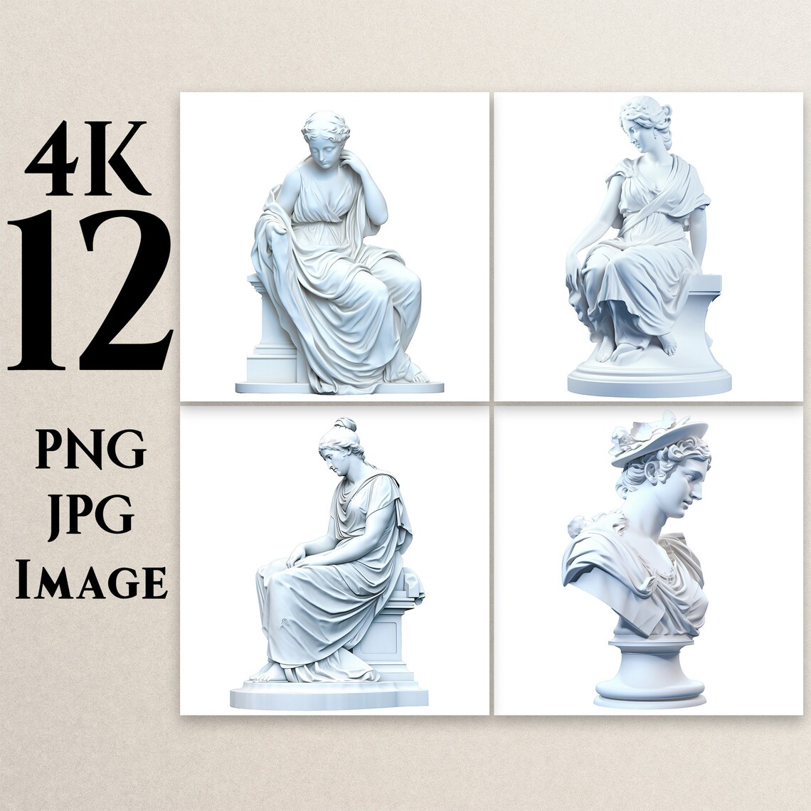 4K 12 Statue, PNG, JPG, Marble Statue Clipart, Woman Statue ...