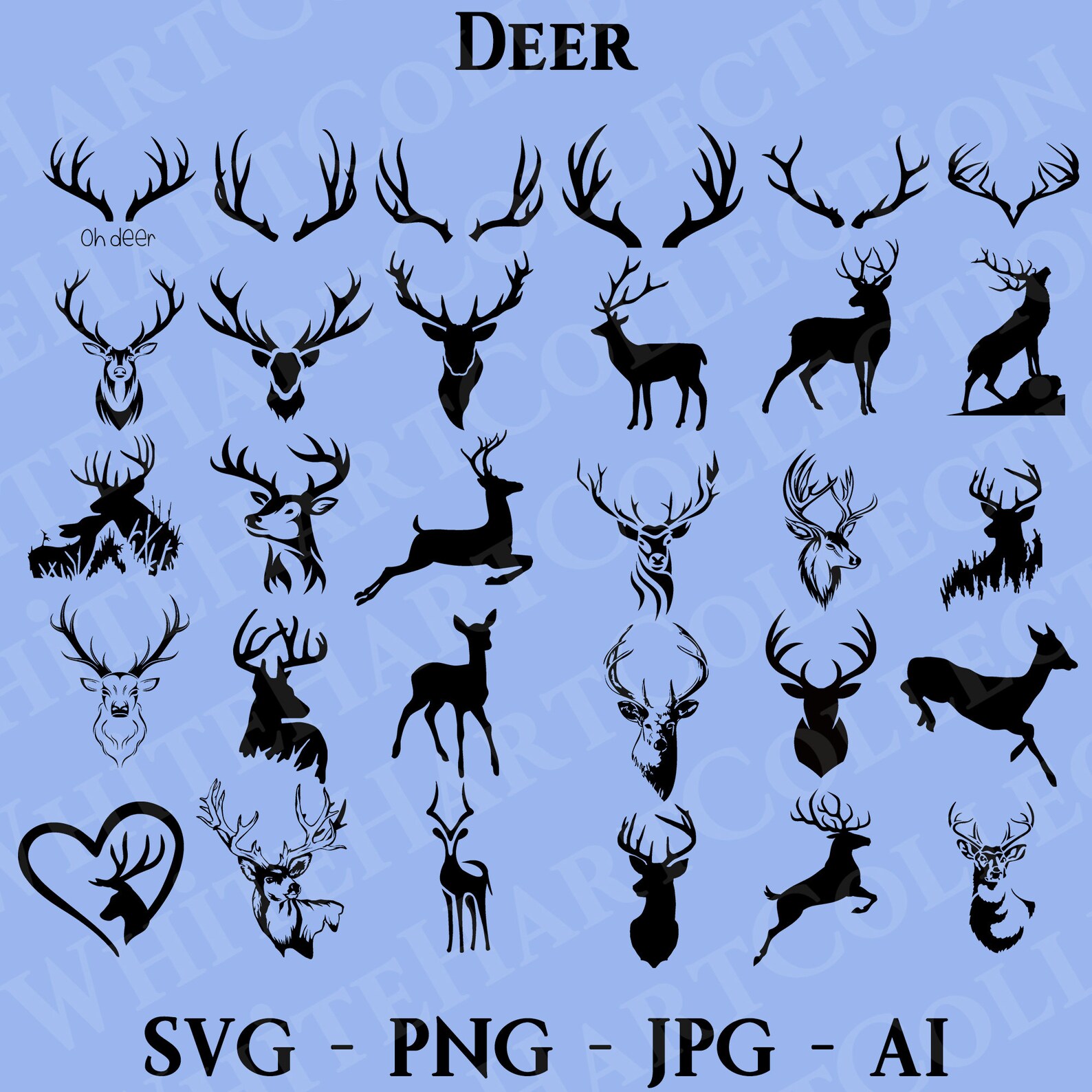 30 Deer Svg, Png, Jpg, Ai, Commercial Use, Animal Svg, Deer Head ...