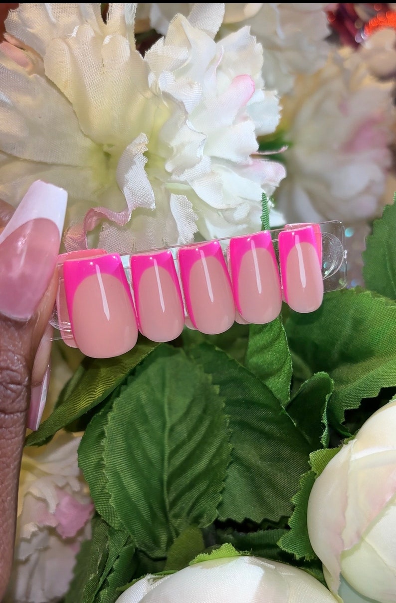 Pink High French Tip Classic French Tip False Nails Press on Nails ...
