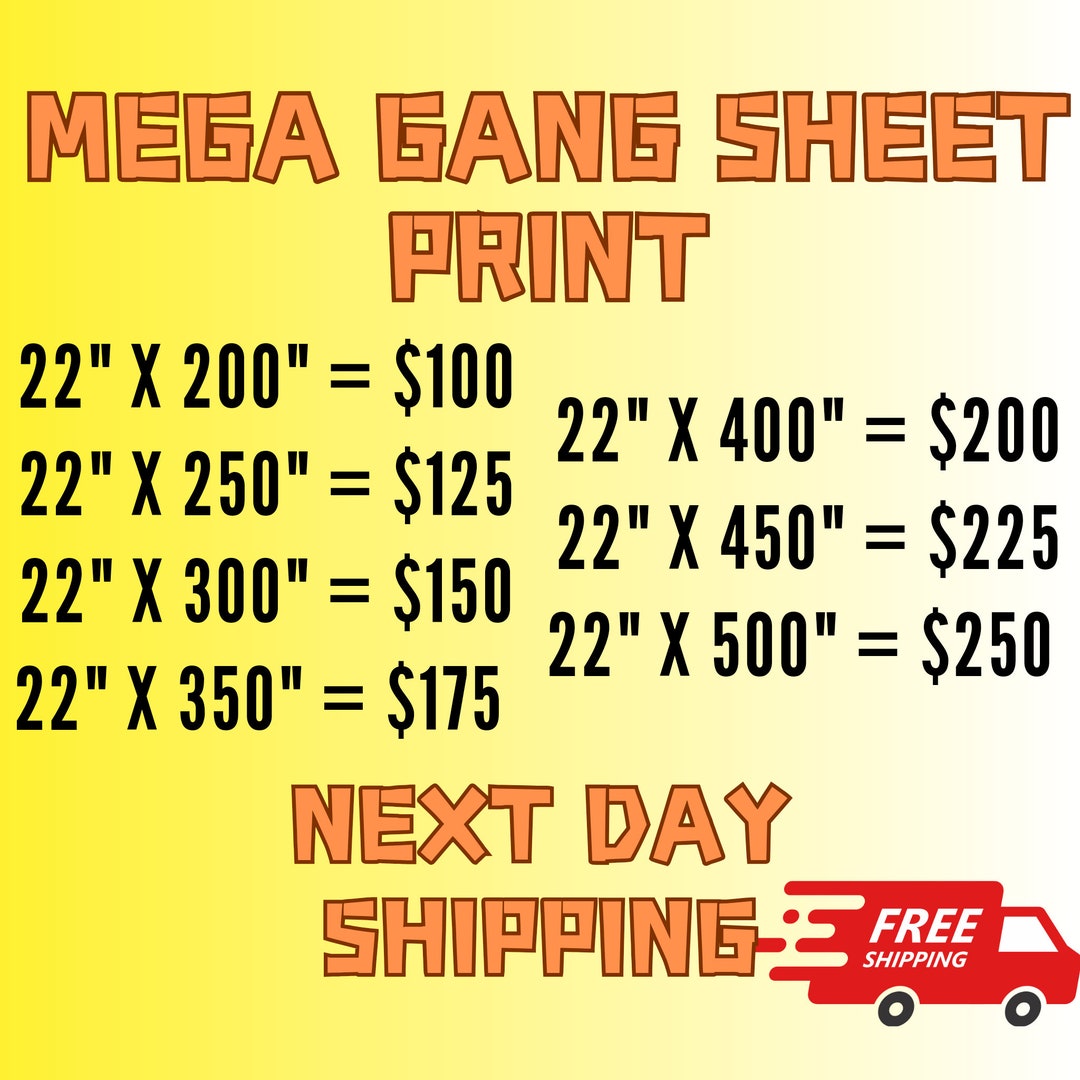 Mega Sheet Print, Bulk Gang Sheet, Bulk Printing, Custom Heat Transfer ...