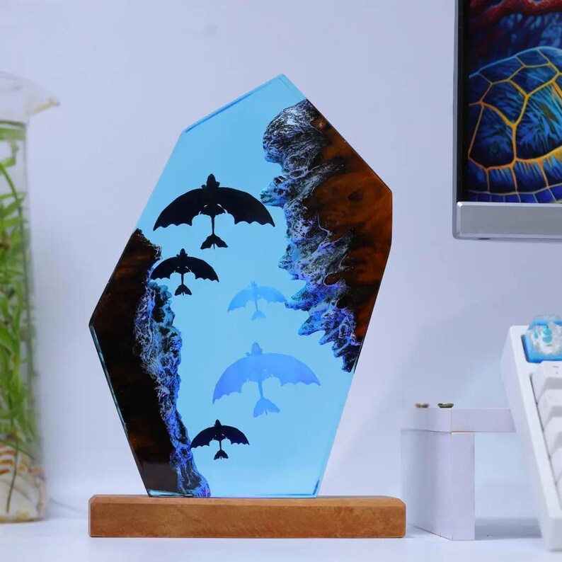 Toothless Light Fury Resin Lamp, Dragon Night Light, Epoxy Fantasy ...