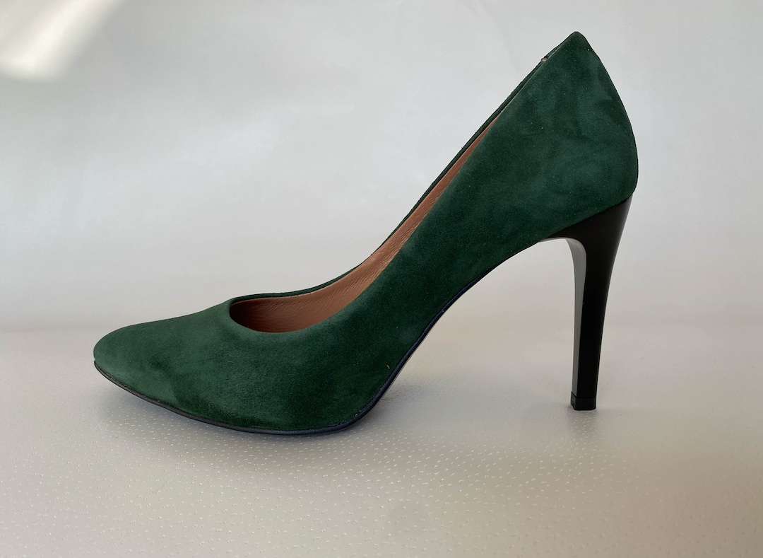 Handmade Forest Green Suede Leather High Heels With Arch Support Women ...