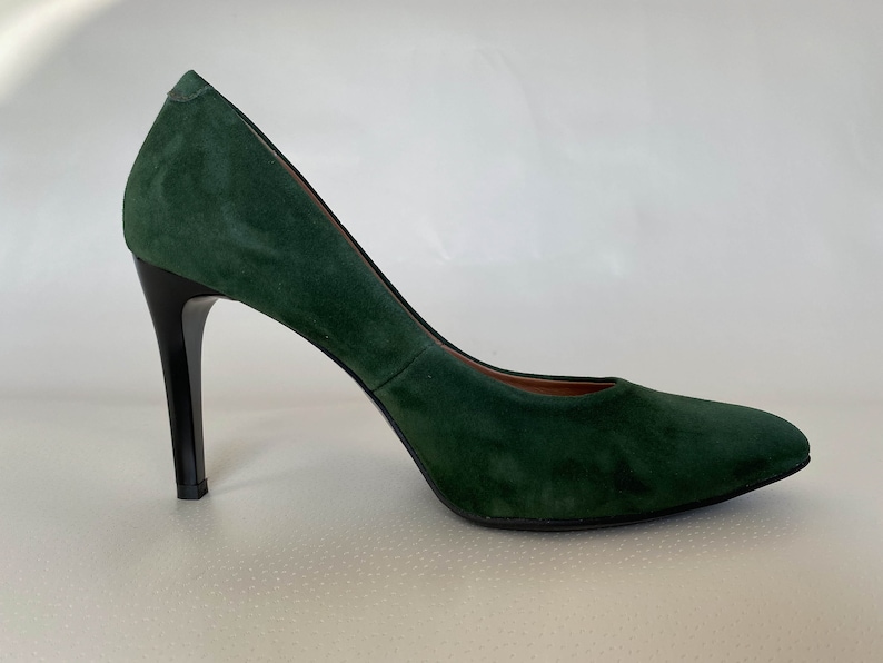 Handmade Forest Green Suede Leather High Heels With Arch Support Women ...