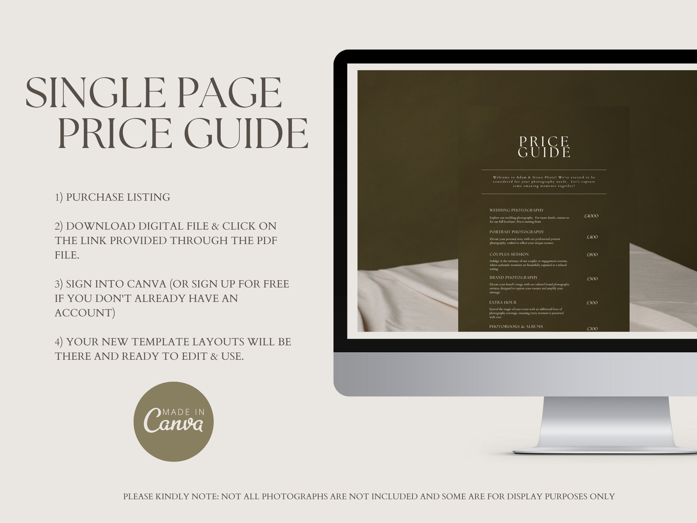 AG | Elegant Photographer Price Sheet | Modern Minimalist Design ...
