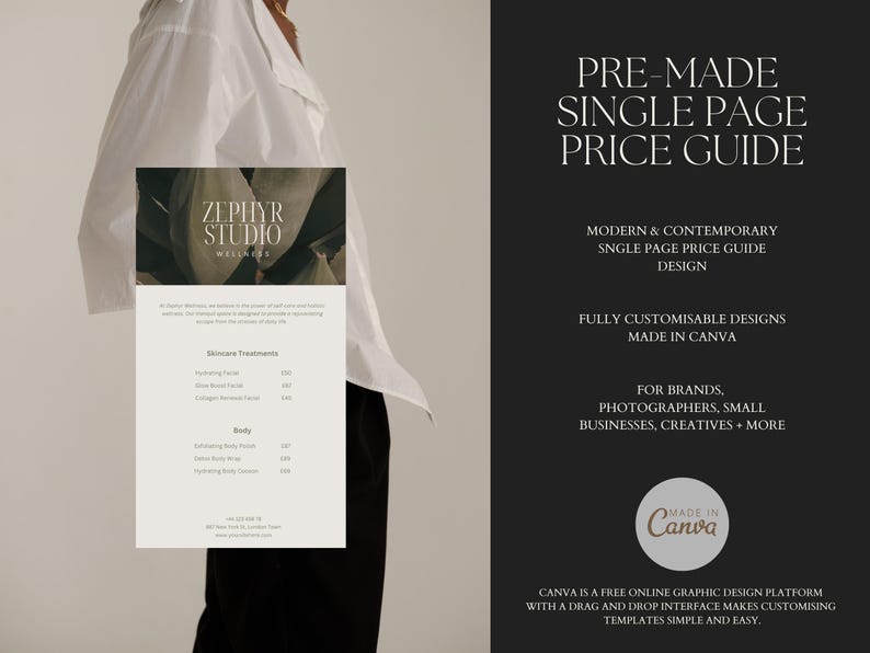 Single Page Price List Template | Editable Canva Price Sheet for Salons ...