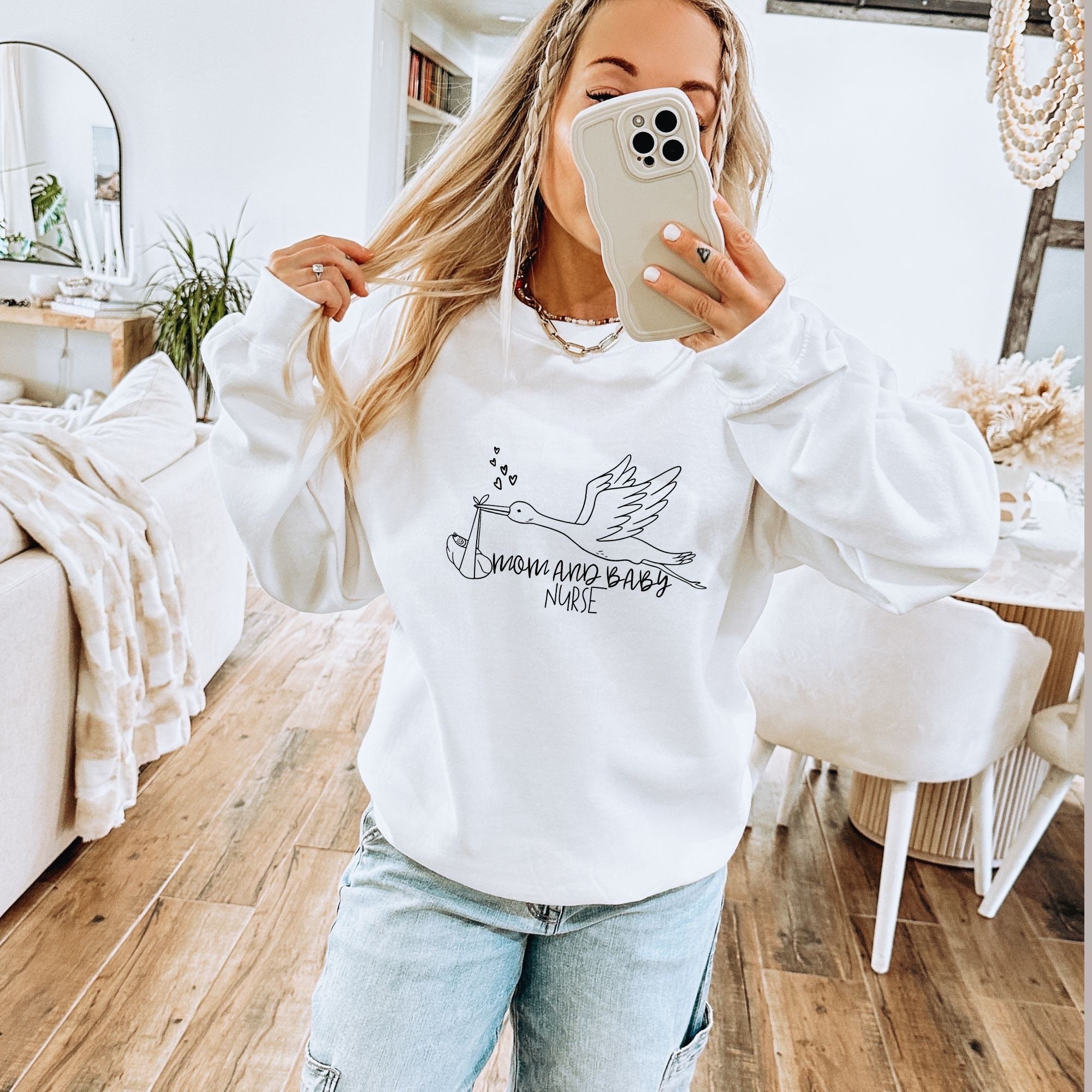 Mom and Baby Stork Nurse Sweater for Labor and Delivery Nurses. Cute L ...