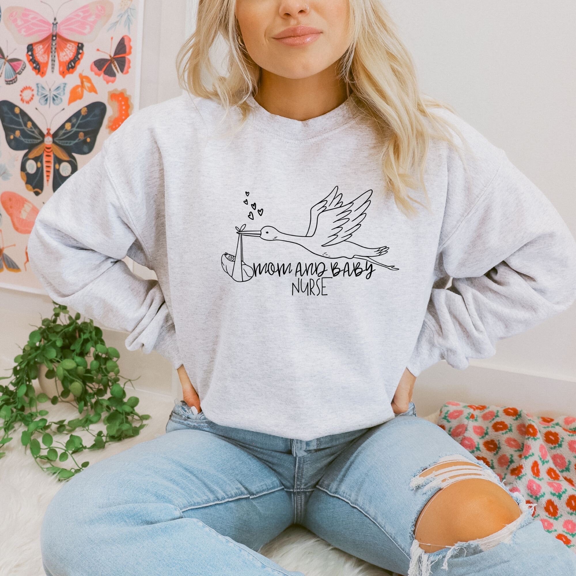 Mom and Baby Stork Nurse Sweater for Labor and Delivery Nurses. Cute L ...