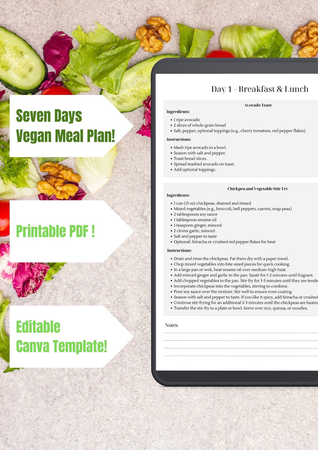 Healthy Vegan Seven Days Meal Plan With Ingredients, Recipes, Shopping ...