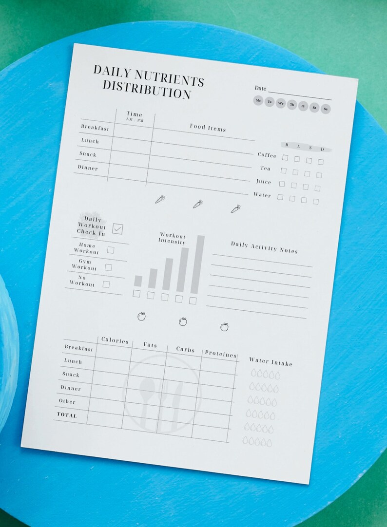 Printable One-page Daily Nutrients Tracker Digital Journal Editable ...