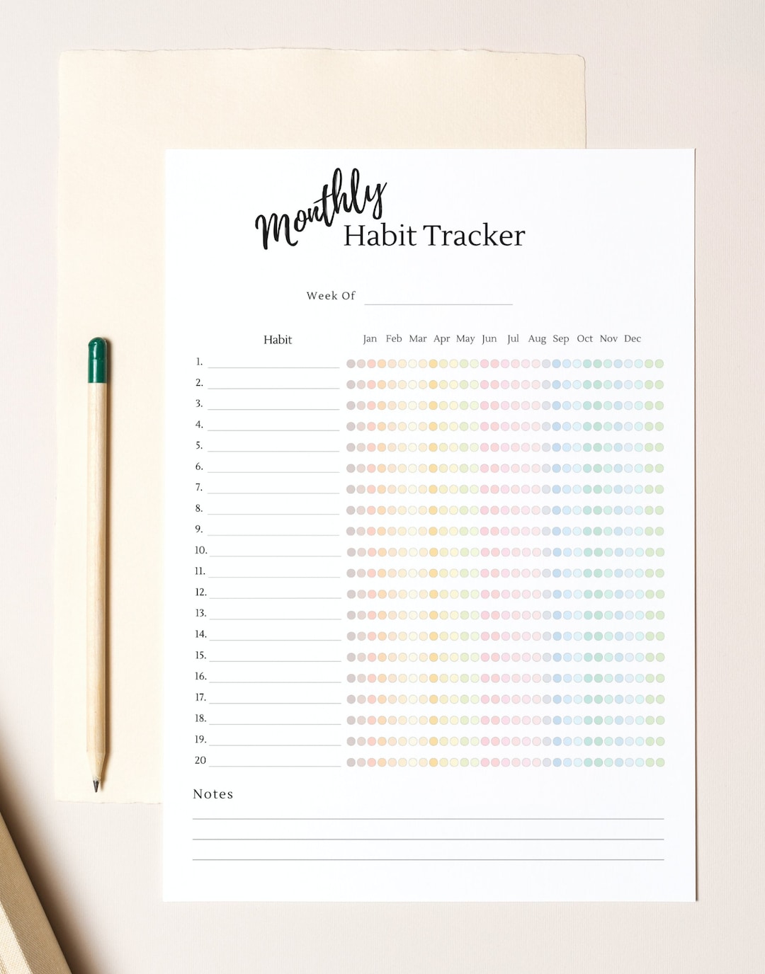 One Page Colorful Habit Tracker Printable PDF and Editable Canva ...
