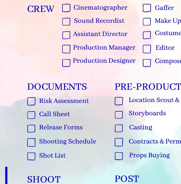 Ultimate Filmmaking Checklist (colour) - Etsy