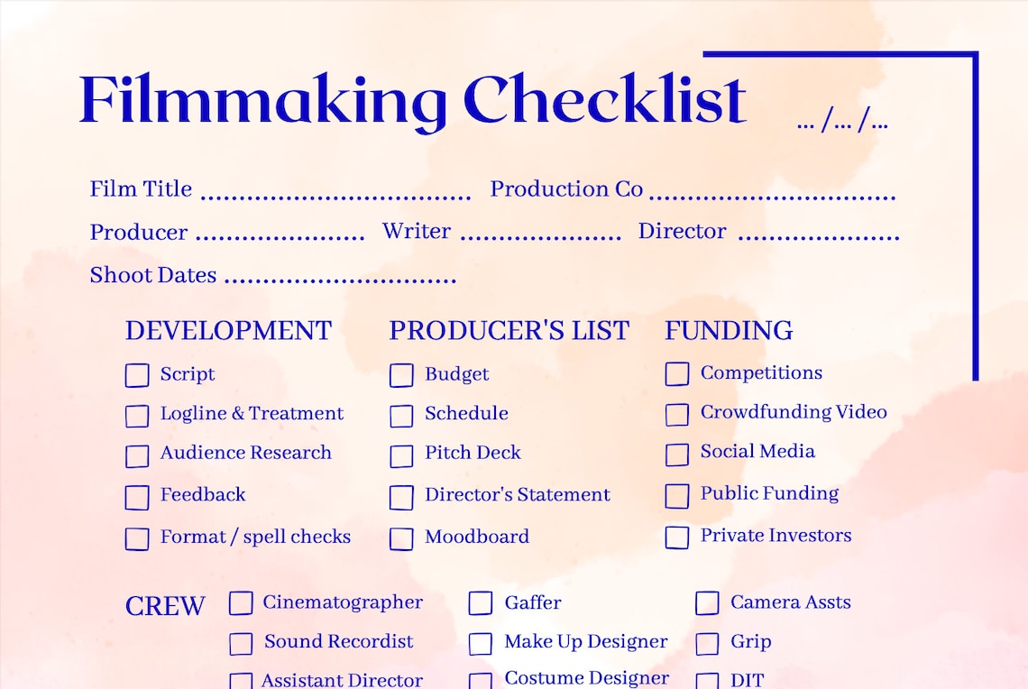Ultimate Filmmaking Checklist (colour) - Etsy