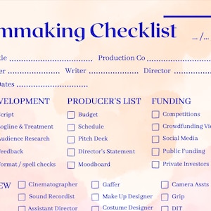 Ultimate Filmmaking Checklist (colour) - Etsy