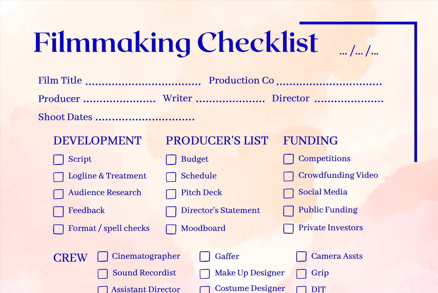 Ultimate Filmmaking Checklist (colour) - Etsy
