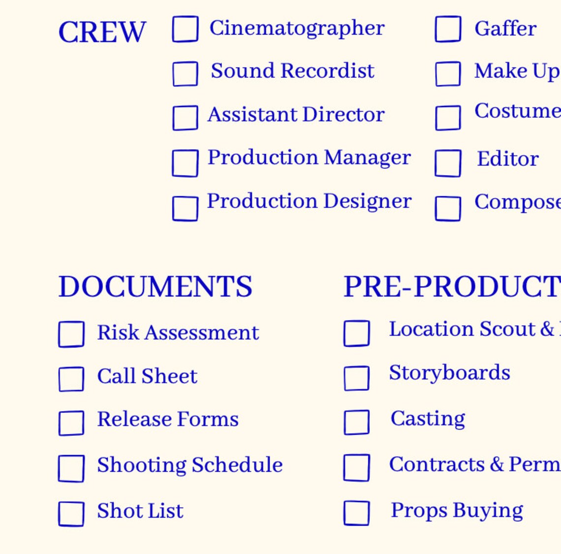 Ultimate Filmmaking Checklist plain - Etsy
