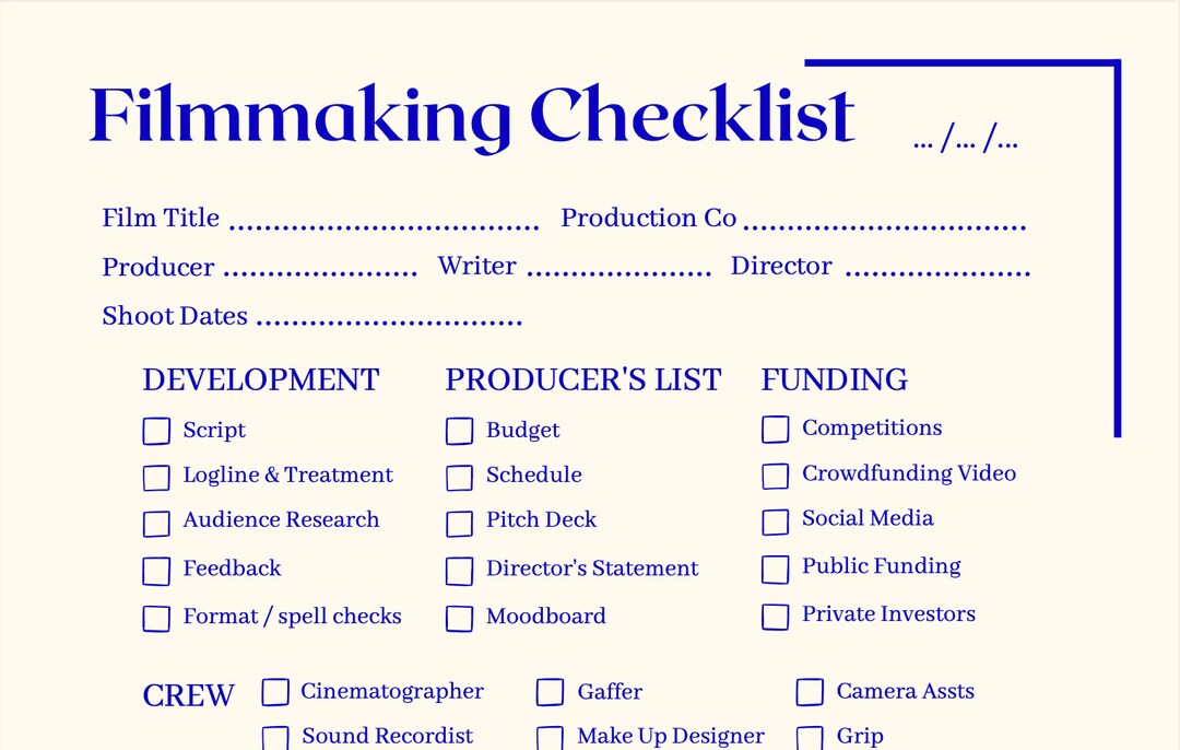 Ultimate Filmmaking Checklist (plain) - Etsy
