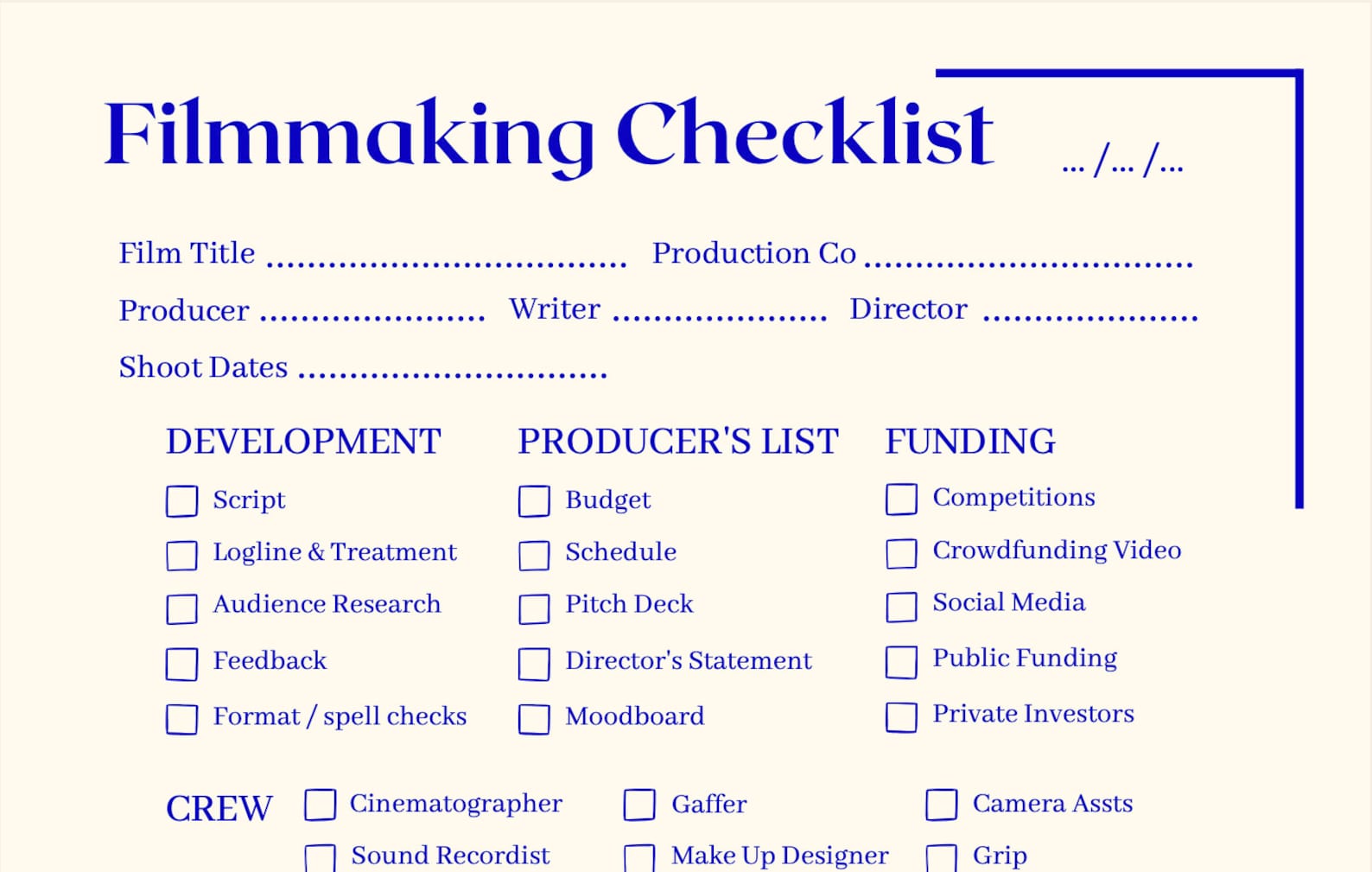 Ultimate Filmmaking Checklist plain - Etsy