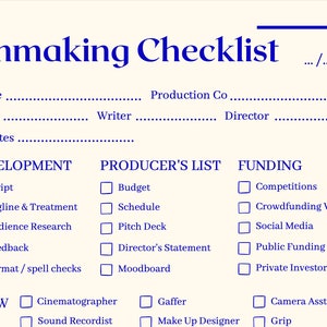 Ultimate Filmmaking Checklist plain - Etsy
