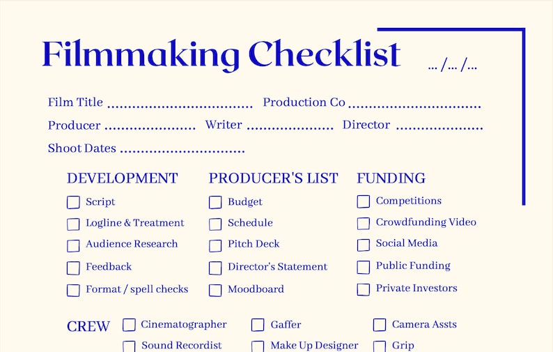 Ultimate Filmmaking Checklist (plain) - Etsy